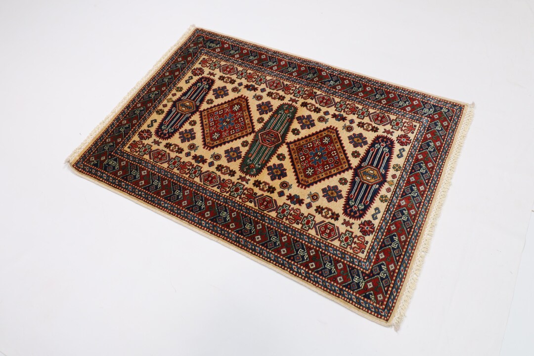 3x4 Ft Tribal Beige Area Rug, 3x4'2 Afghan Hand Knotted Wool Rug ...