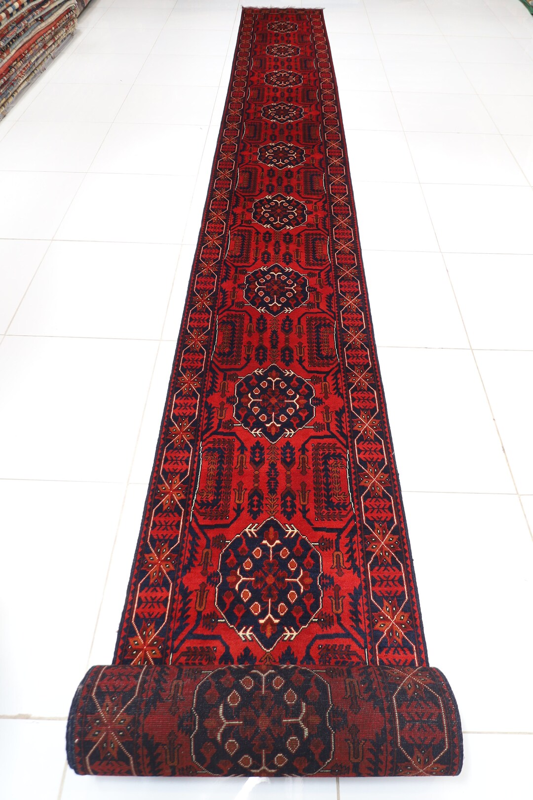 32 Ft Bokhara Red Long Hallway Runner Rug, 2'8x31'5 Afghan Hand Knotted ...
