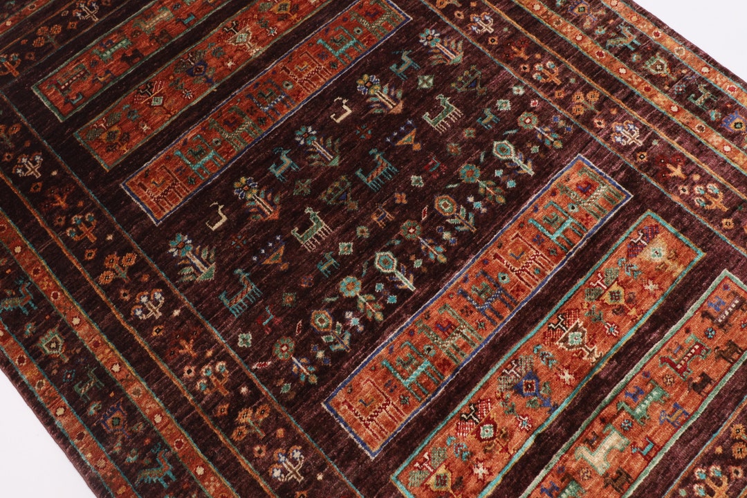 4x6 ft BraunEr Tier Teppich, 100x11, Handgeknüpfter Teppich, Teppich ...