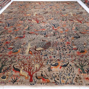 12x15 Bird Gray Area Rug, Large Hand Knotted Natural Dye Wool Oriental ...
