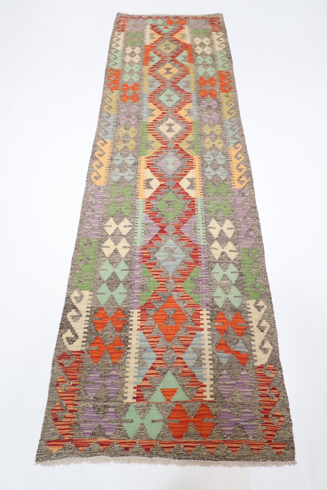 10 Ft Flat Weaved Kilim Runner, 2'9x9'6 Ft Afghan Hand Knotted Natural ...