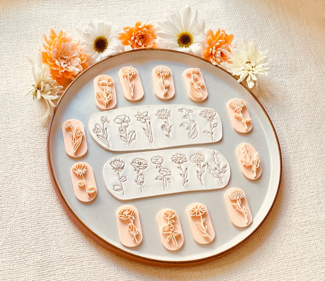 Polymer Clay Stamp | Birth Flower Stamp SET | Floral Stamp | Pottery ...