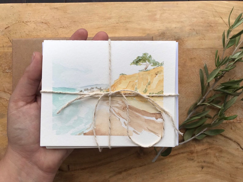 Set of 4 Original Watercolor Greeting Cards - Coastal Beaches - Etsy
