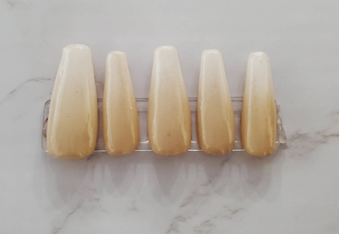 Ombre, Beige and White, Caramel Frappe Theme, Long Coffin, Press-on ...