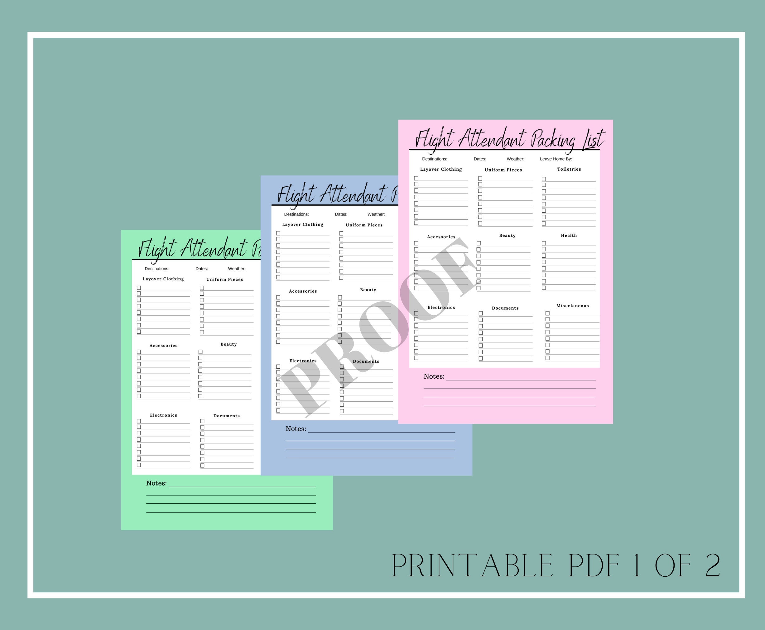 Flight Attendant Packing Checklist, Blank and Pre-filled, Printable ...