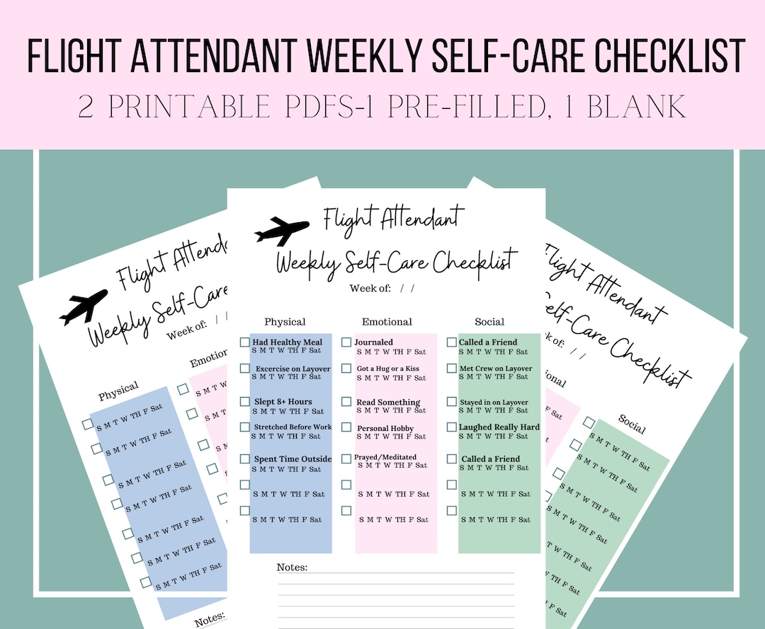 Flight Attendant Self-care Checklist, Printable PDF, Traveler's ...