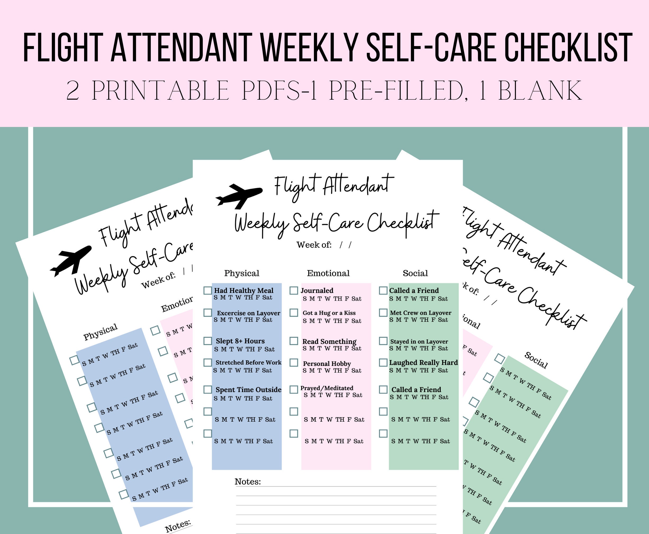 Flight Attendant Self-care Checklist, Printable PDF, Traveler's ...