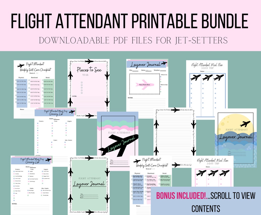 Flight Attendant Printable Bundle With Bonus Wall Art GIFT, Flight Crew ...