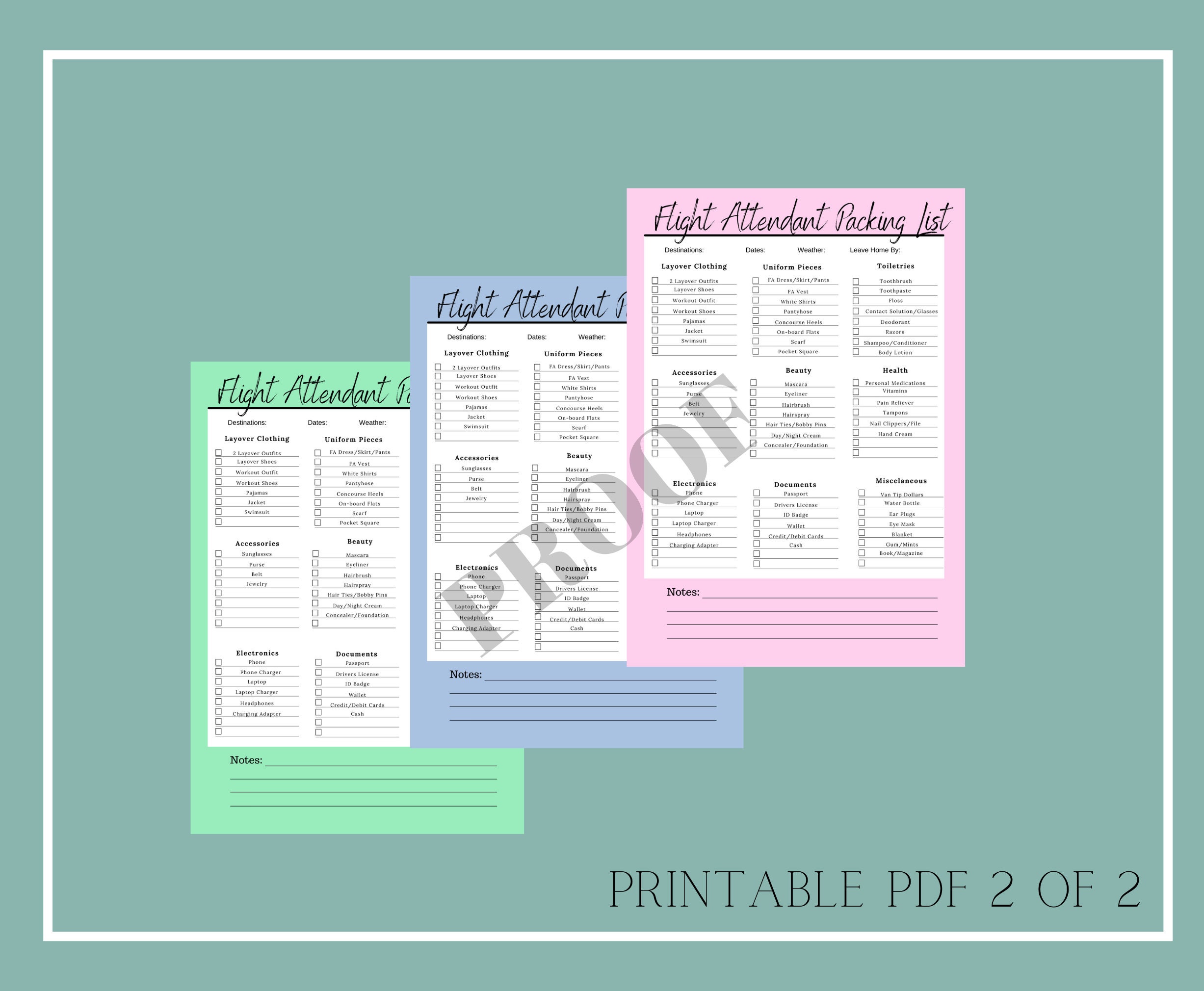 Flight Attendant Packing Checklist, Blank and Pre-filled, Printable ...