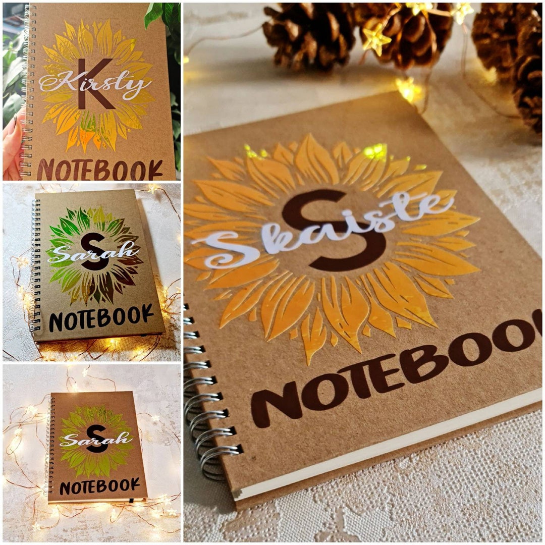 Personalised A5 Notebook Name and Initial Notepad Customised Sunflower ...