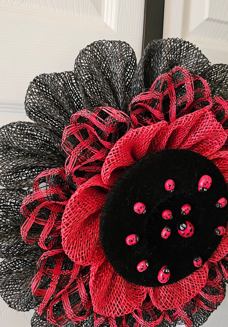 Ladybug Flower Wreath, Red and Black, Spring, Summer, Housewarming Gift ...