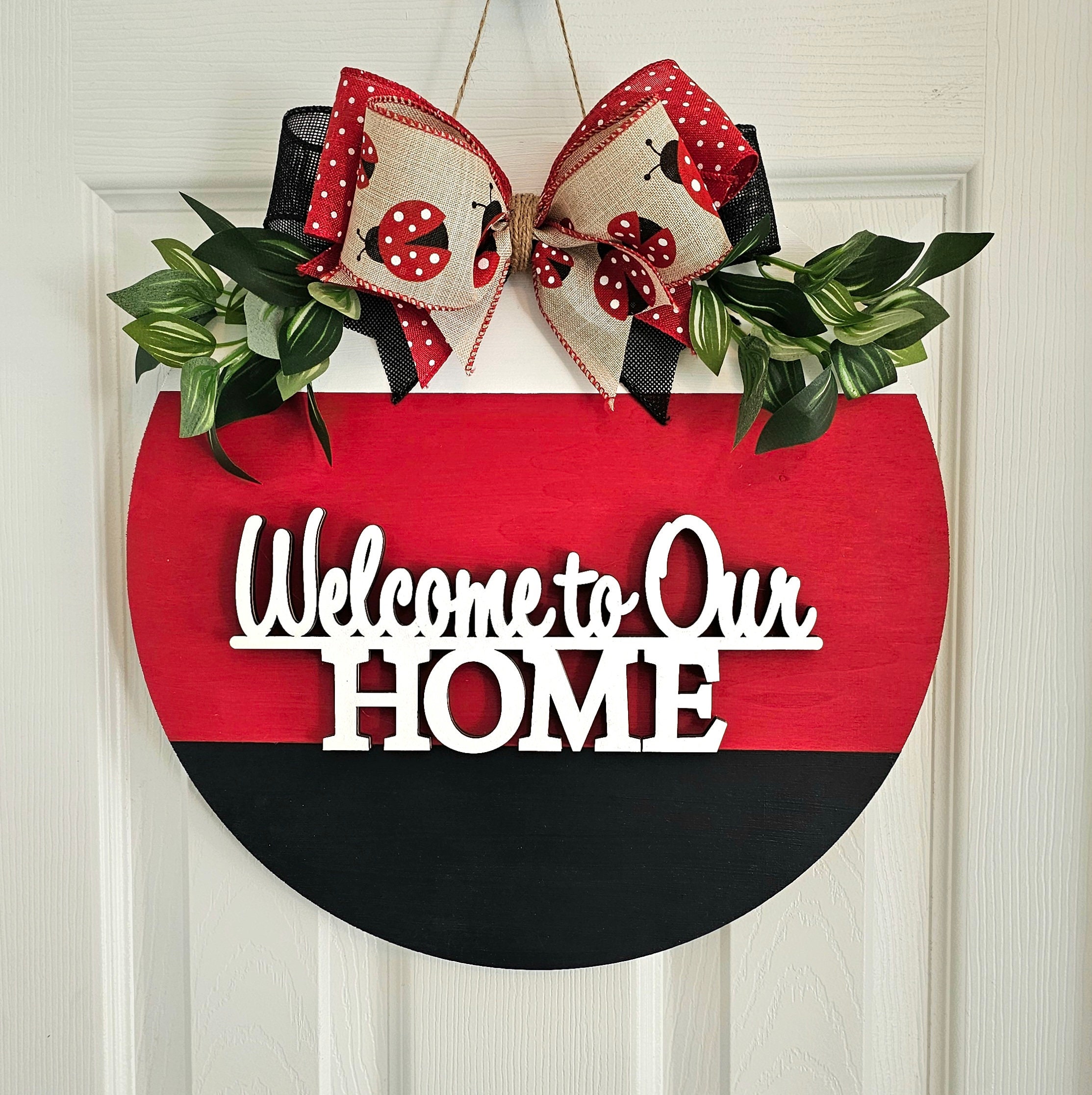 Ladybug Door Hanger, Wooden Door Sign, Welcome to Our Home Sign, Sign ...