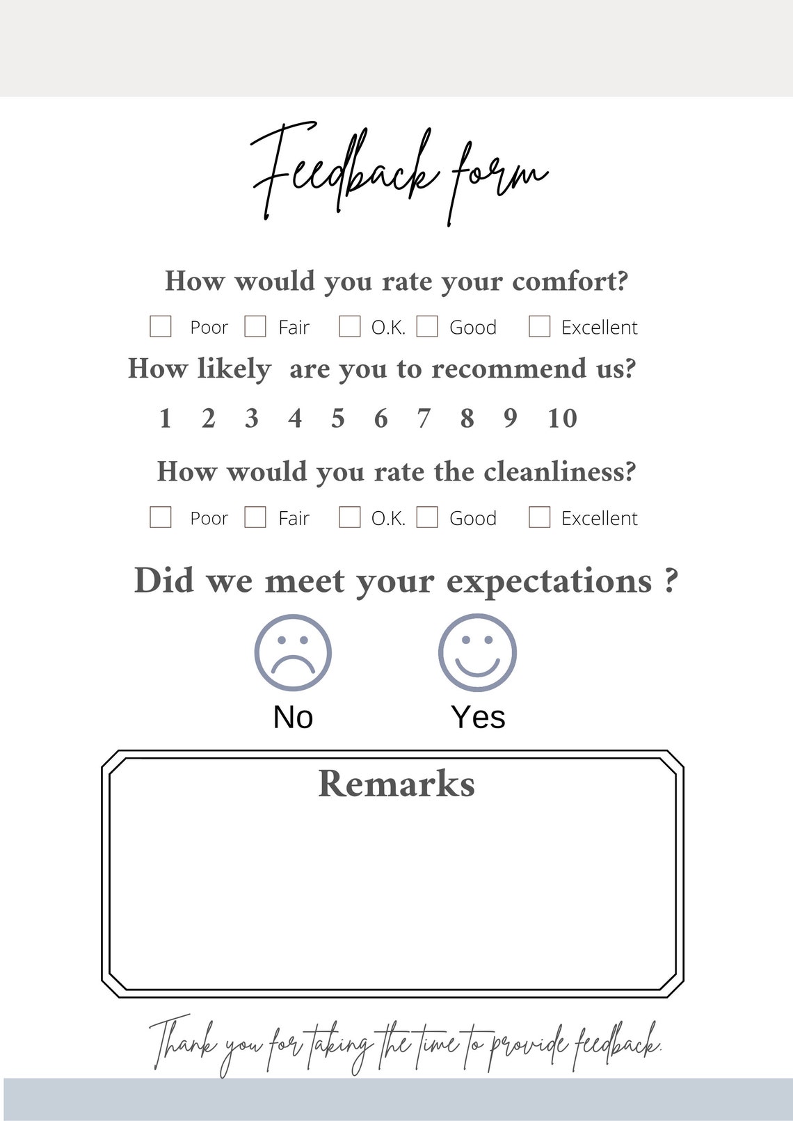 Guest Feedback Form, Airbnb Survey, Editable Feedback Template ...
