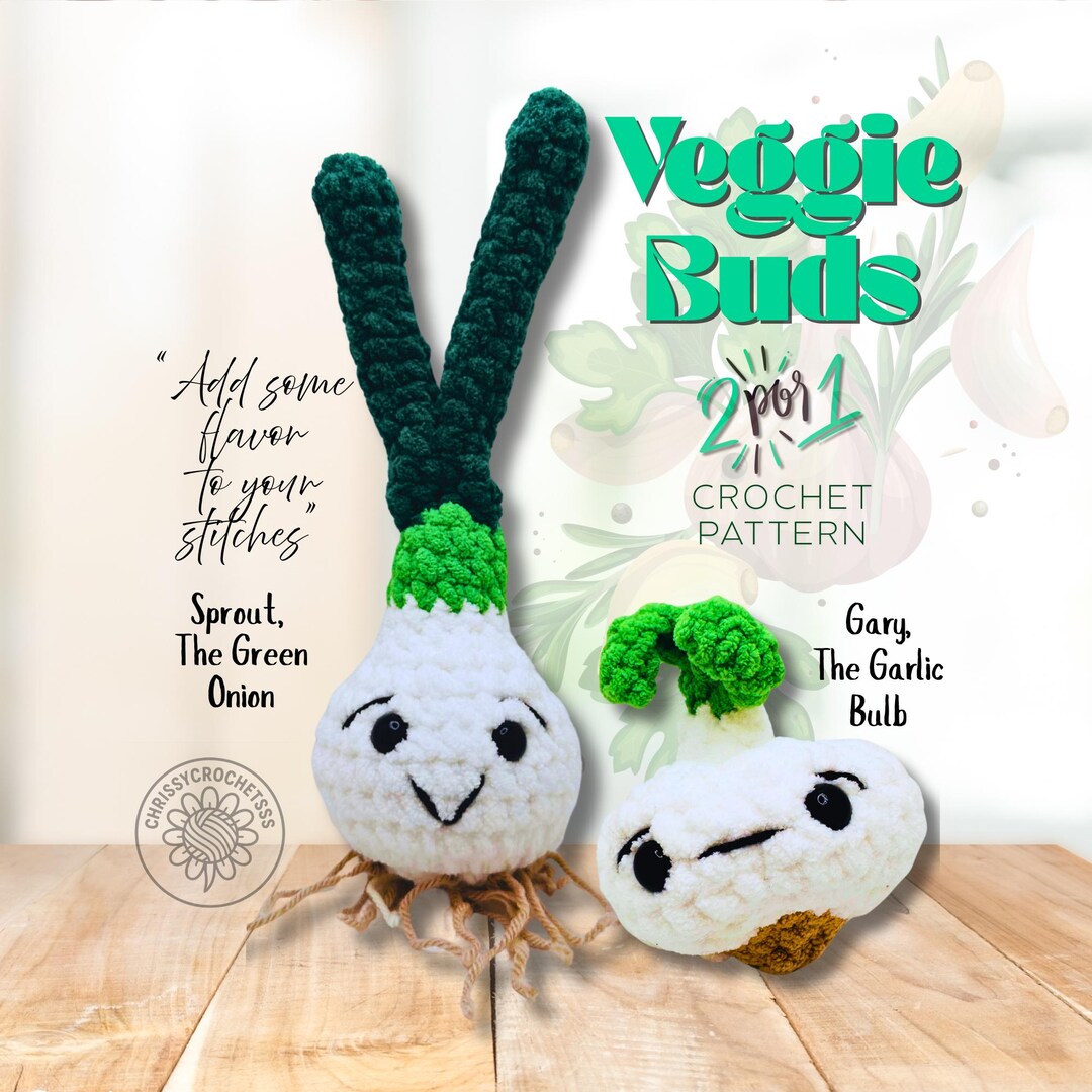 Gary the Garlic Bulb & Sprout the Green Onion – 2-in-1 Amigurumi ...
