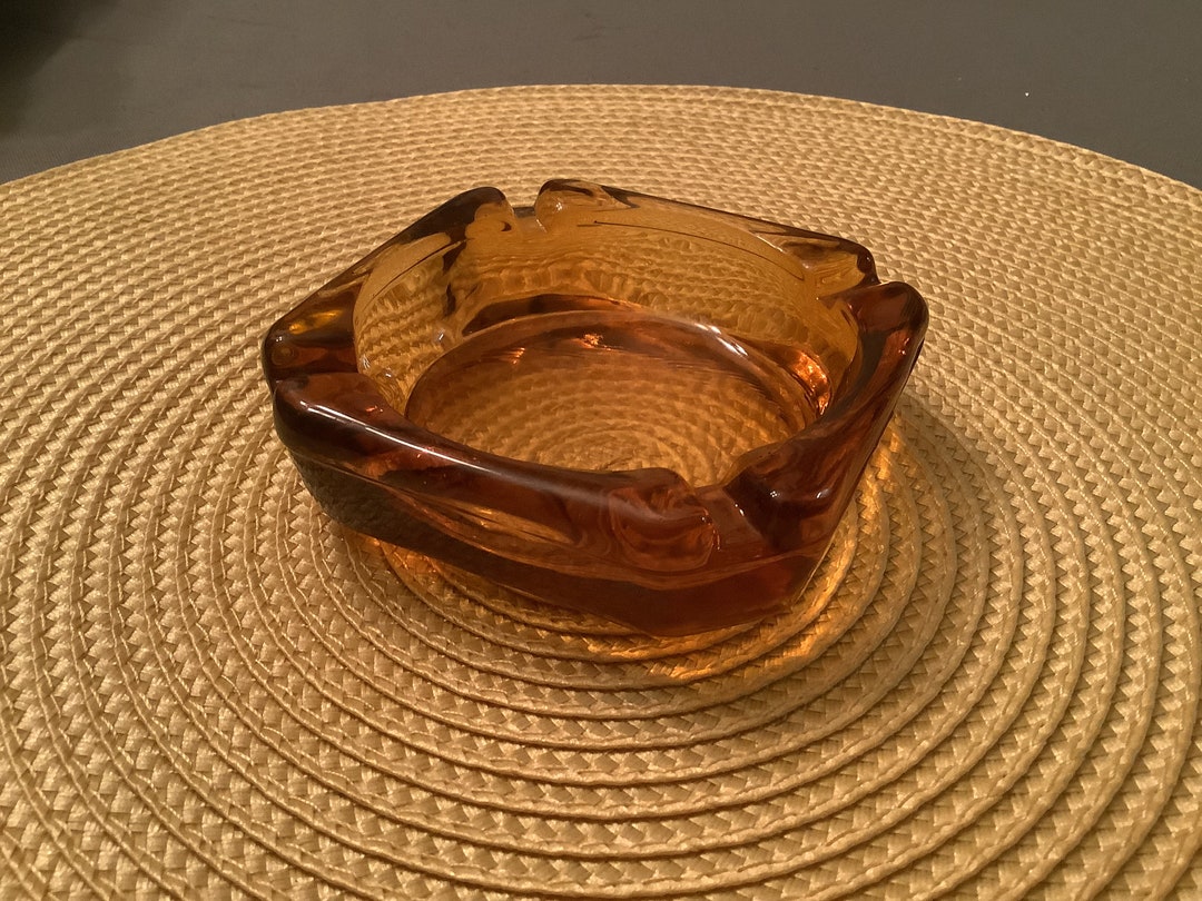 Square Vintage Amber Ashtray - Etsy