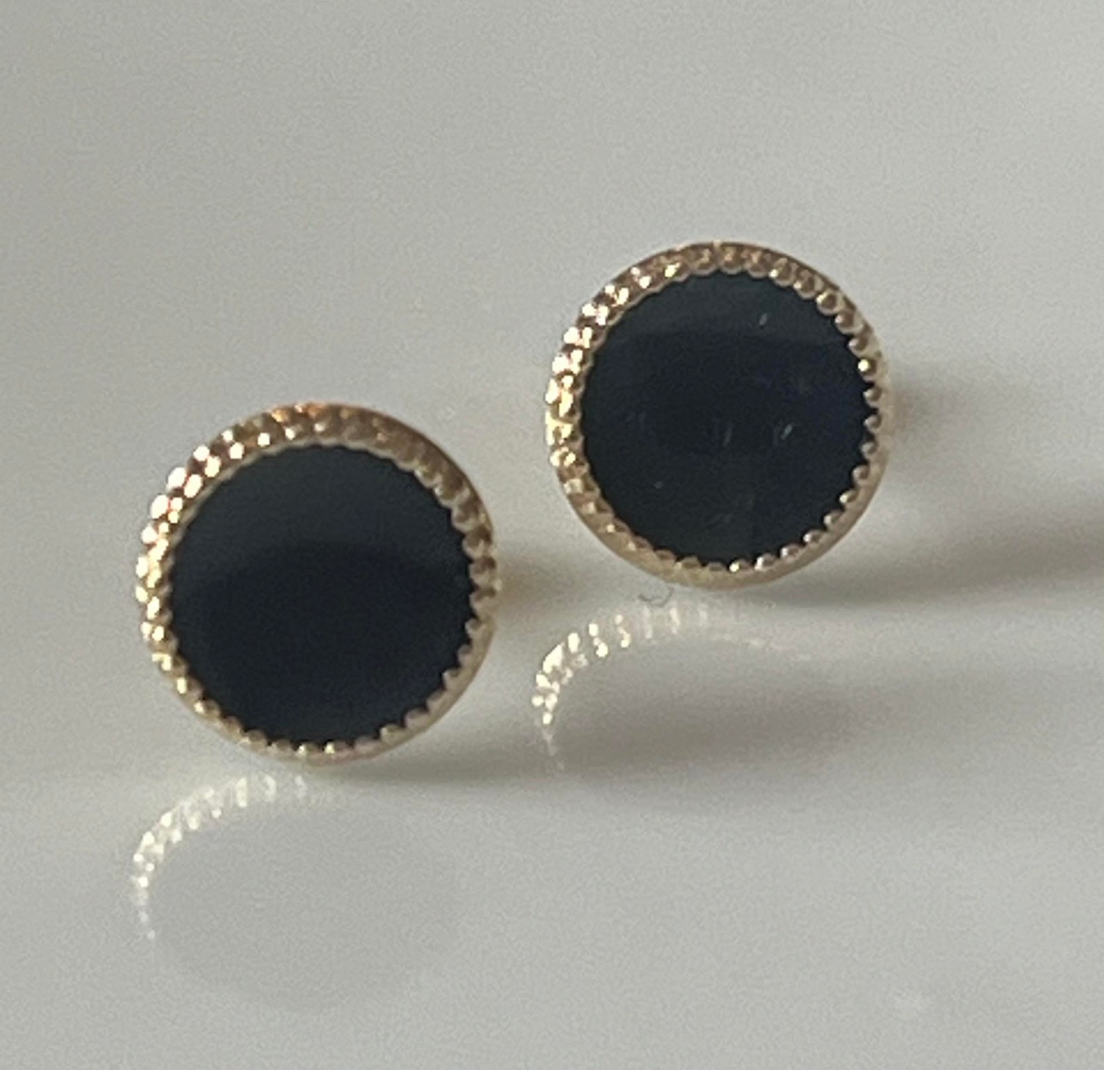 Black Circle, 10k Gold Circle, Gold Earrings, Circle Studs, Screw Backs ...