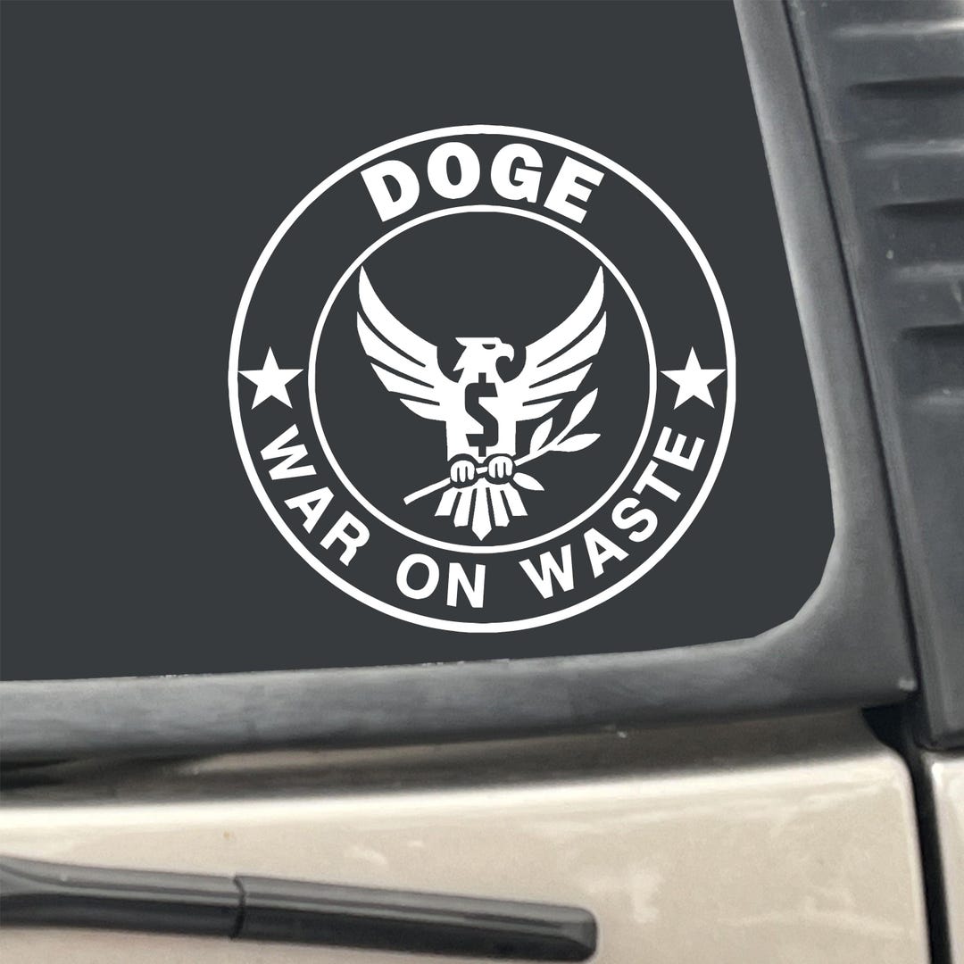 DOGE War on Waste Eagle 5" Round White Vinyl Transfer Decal Sticker for ...