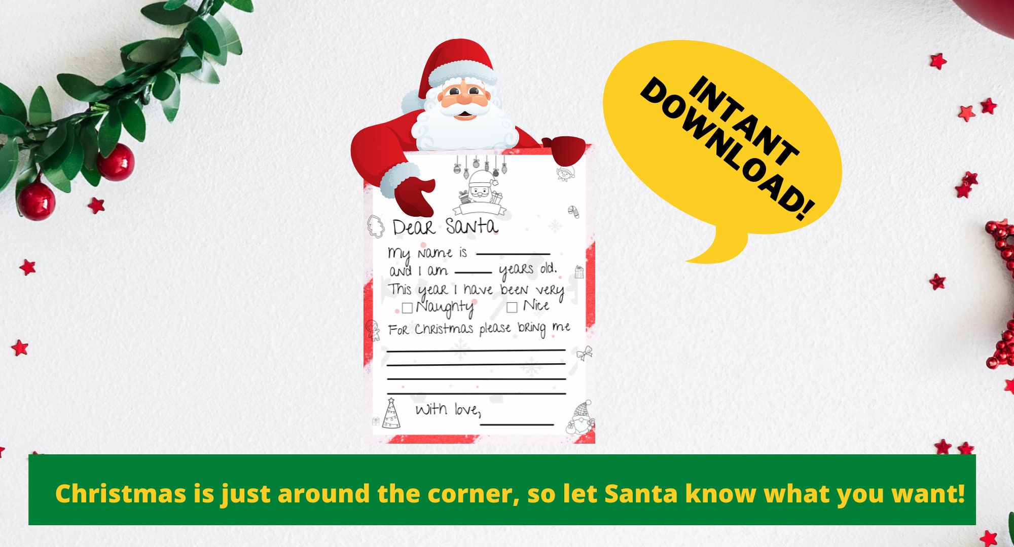 Letter to Santa Printable for the Kids INSTANT DOWNLOAD - Etsy