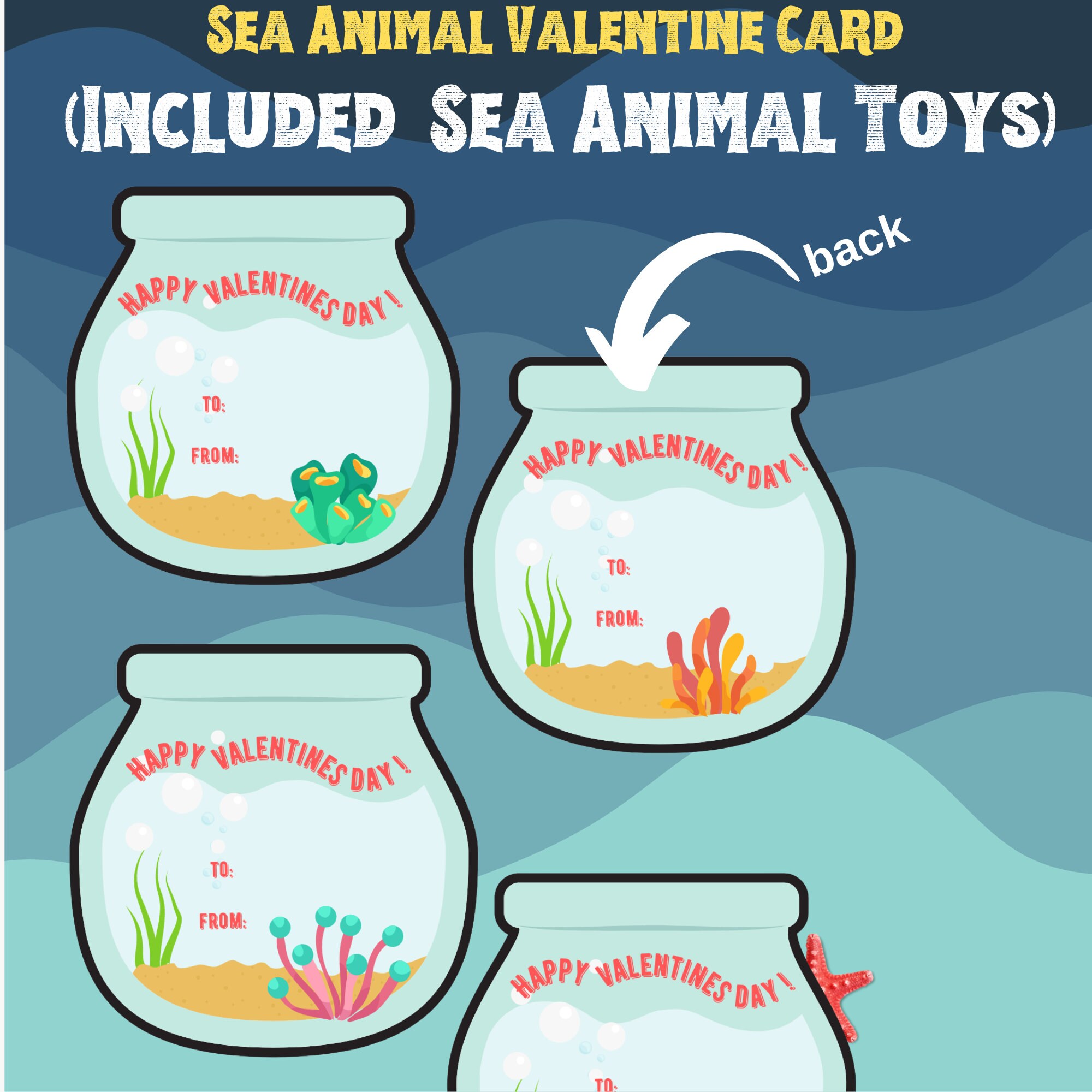 Valentines Day Cards for Kids/ Sea Theme Valentine Cards for - Etsy