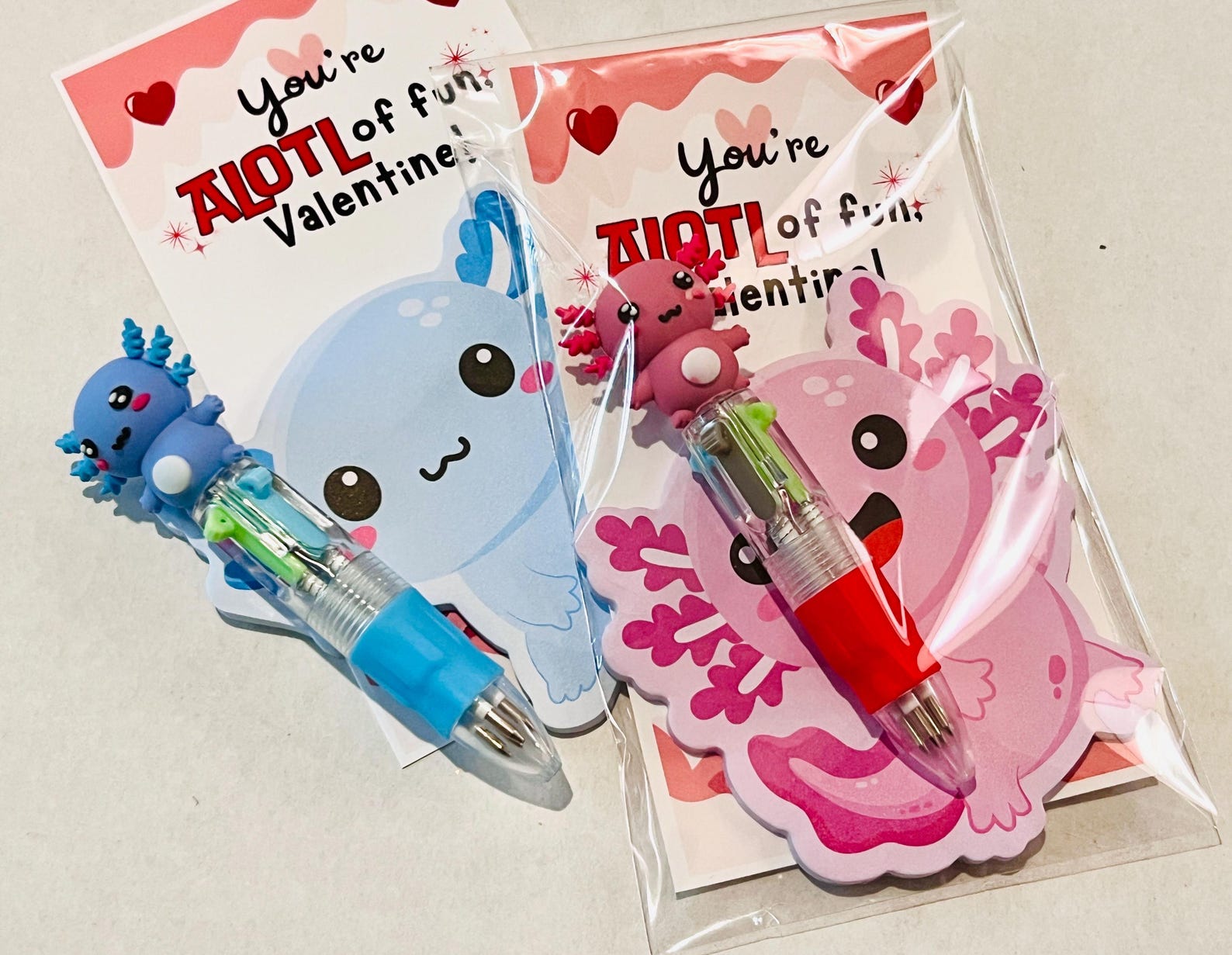 Axolotl Valentines Day Classroom Favors- Axolotl Pen Sticky Note Set - Etsy
