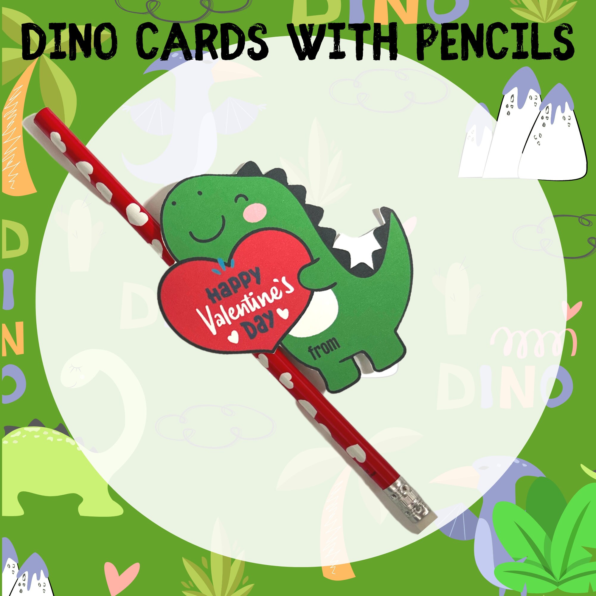 Dino-mite Valentine: Adorable Card With Pencil Attached| Fun Valentine ...