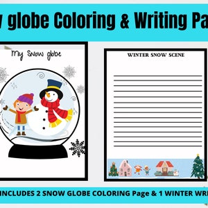 Snow Globe Coloring Page| Winter Snow Scene | PRINTABLE Writing Paper ...