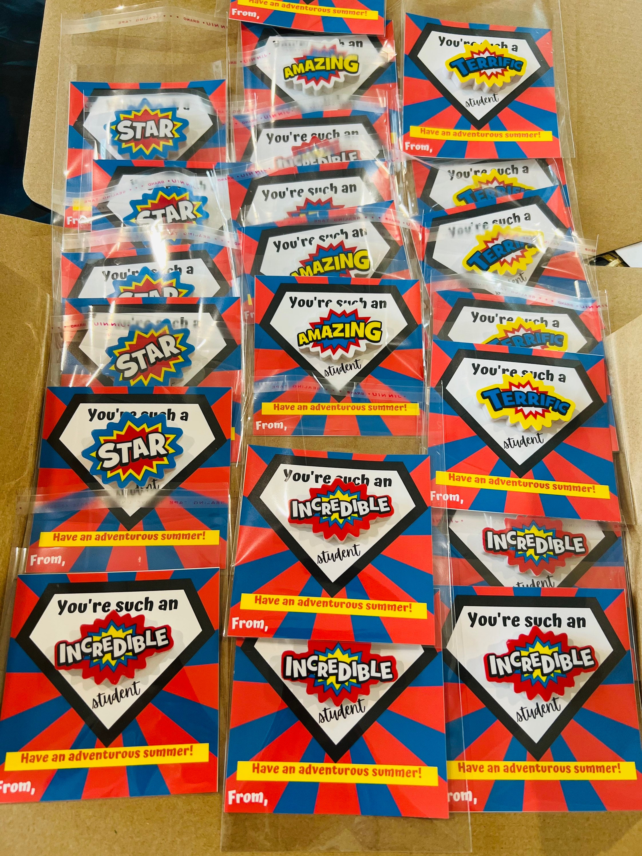 End of Year School Gift superhero Eraser Set & Card: You're a Star ...