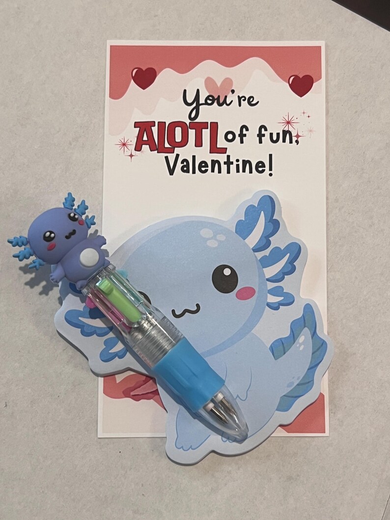 Axolotl Valentines Day Classroom Favors- Axolotl Pen Sticky Note Set - Etsy