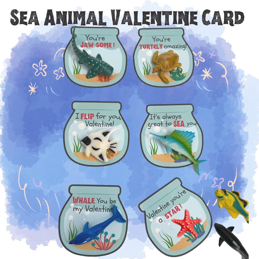 Valentines Day Cards for Kids/ Sea Theme Valentine Cards for School ...