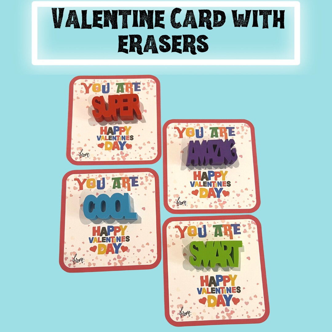 Valentine Cards With ERASERS Express Your Love With Positive - Etsy