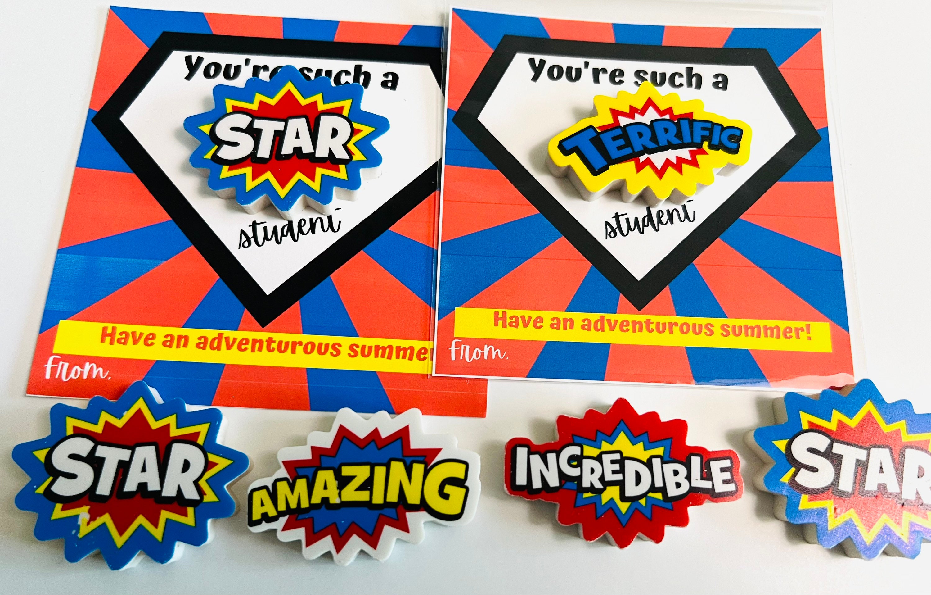 End of Year School Gift |superhero Eraser Set & Card: You're a Star ...