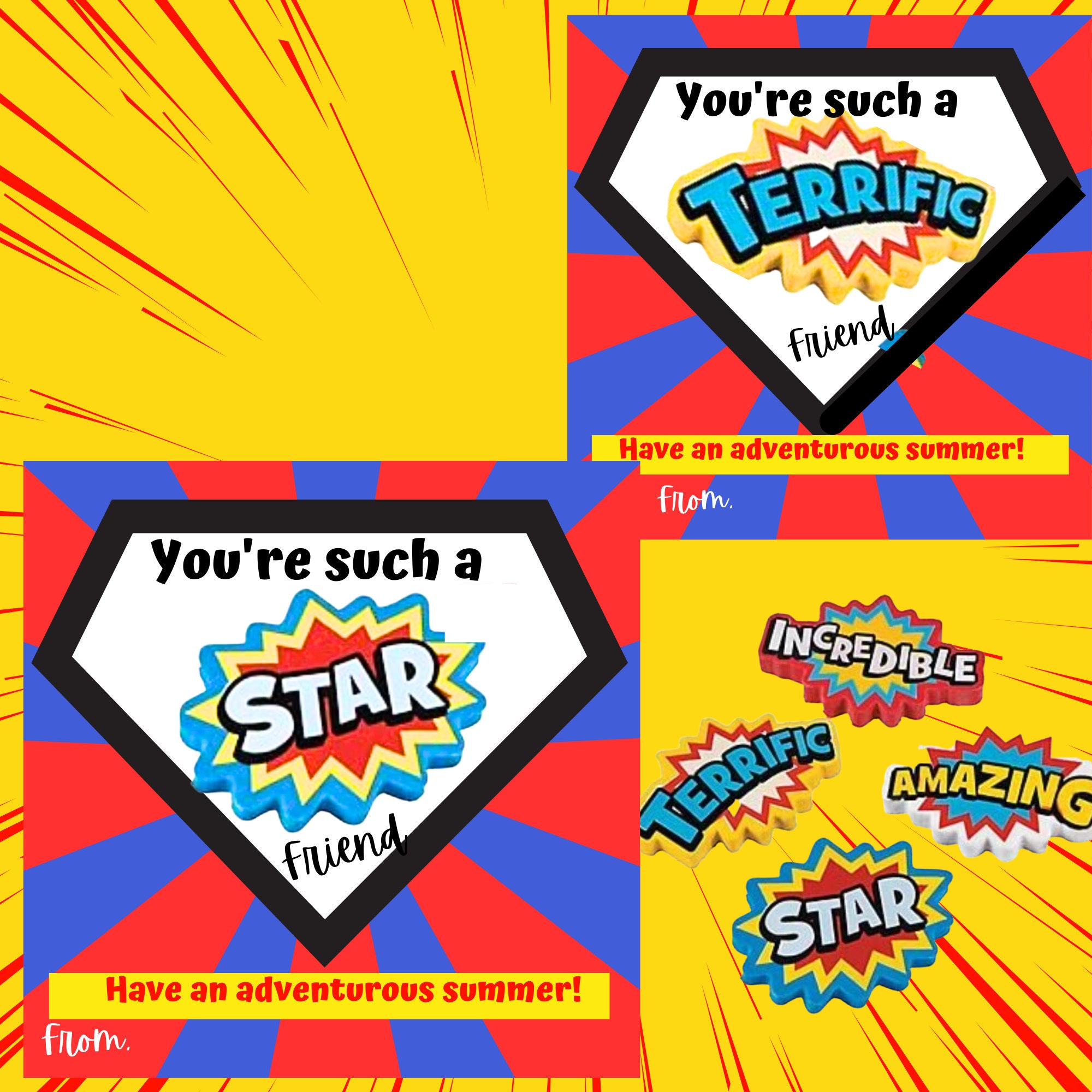 End of Year School Gift superhero Eraser Set & Card: - Etsy