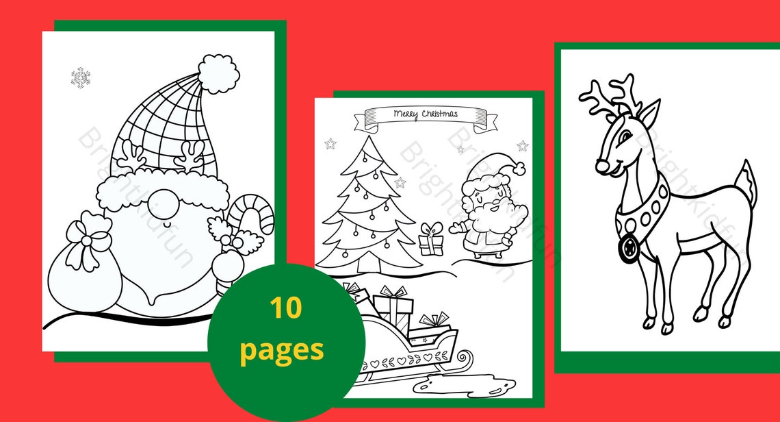 10 Fun Christmas Coloring Pages Christmas Kids Coloring Book | Etsy