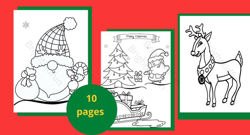 10 Fun Christmas Coloring Pages Christmas Kids Coloring Book | Etsy