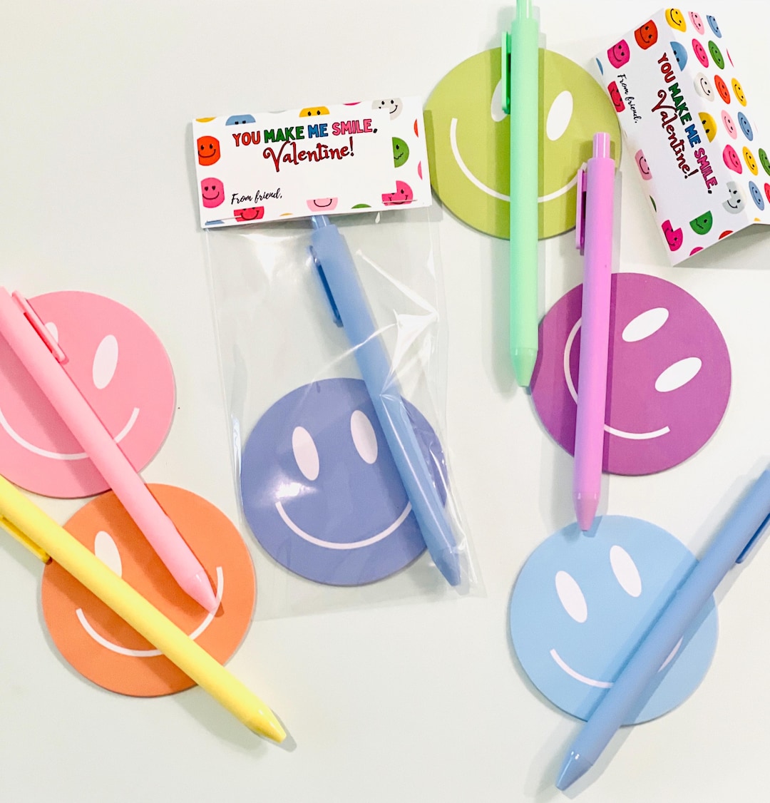 You Make Me Smile Valentine Favor – Smiley Face Sticky Notes With Pen ...
