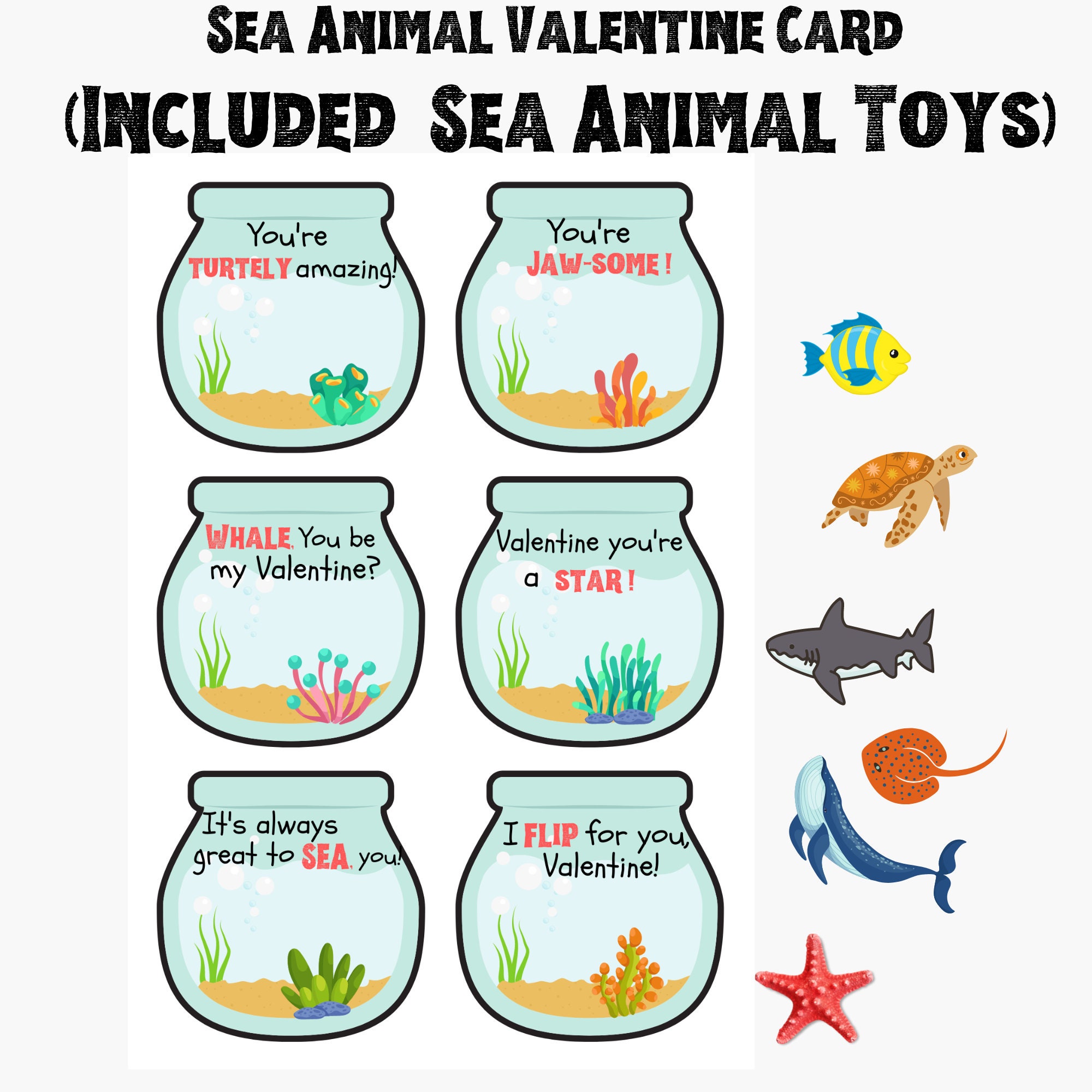 Valentines Day Cards for Kids/ Sea Theme Valentine Cards for - Etsy