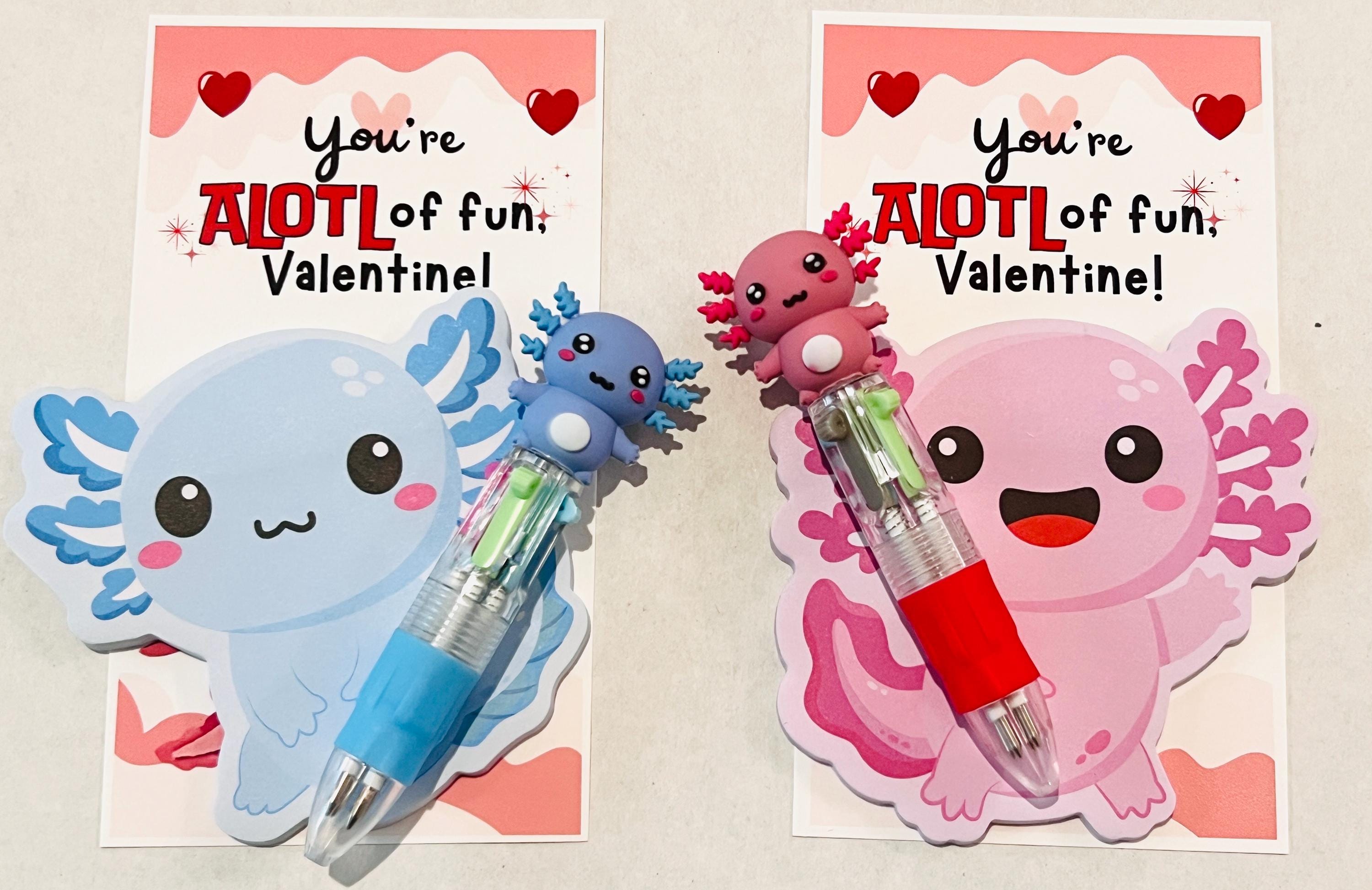 Axolotl Valentines Day Classroom Favors- Axolotl Pen Sticky Note Set - Etsy