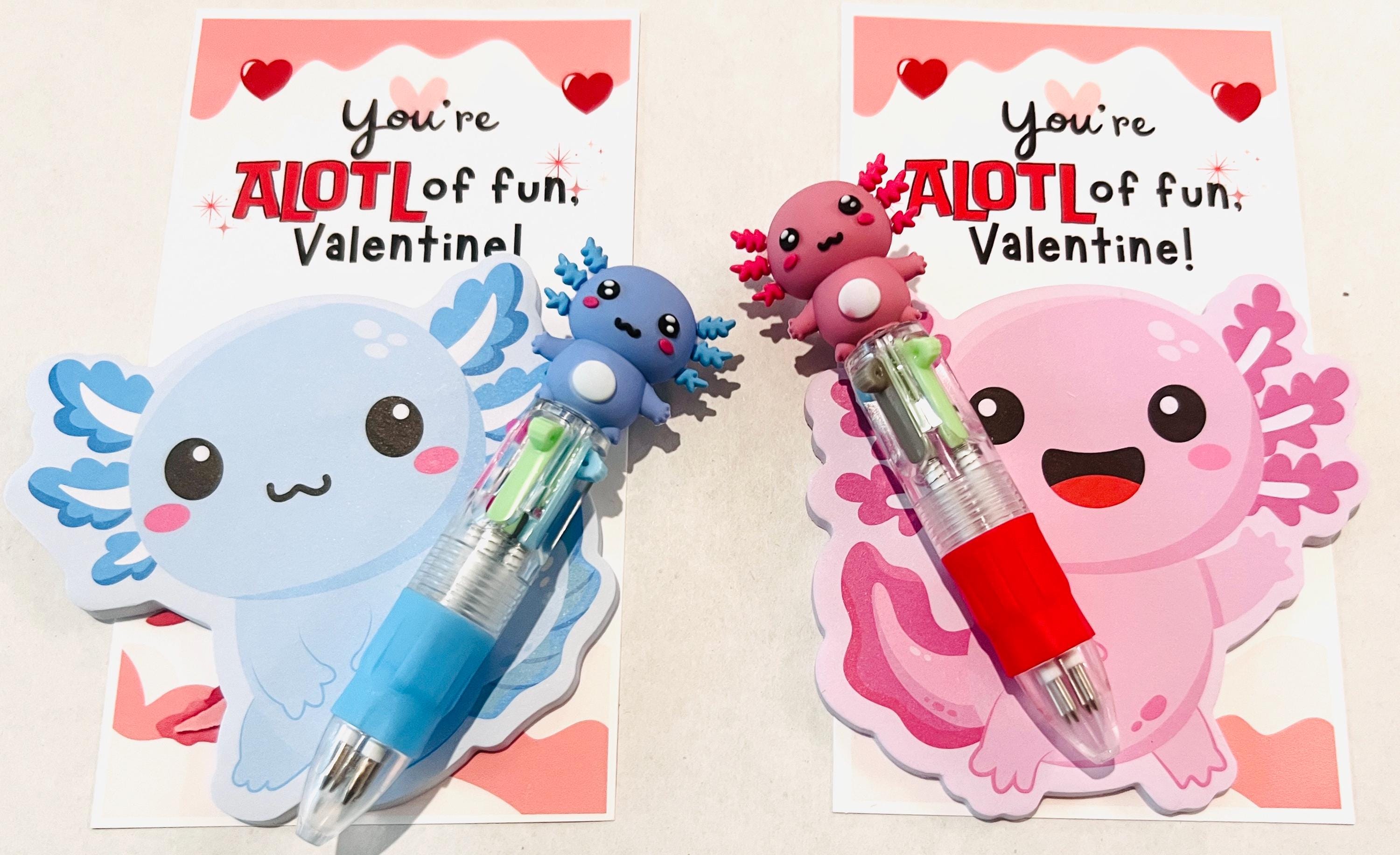 Axolotl Valentines Day Classroom Favors- Axolotl Pen Sticky Note Set - Etsy