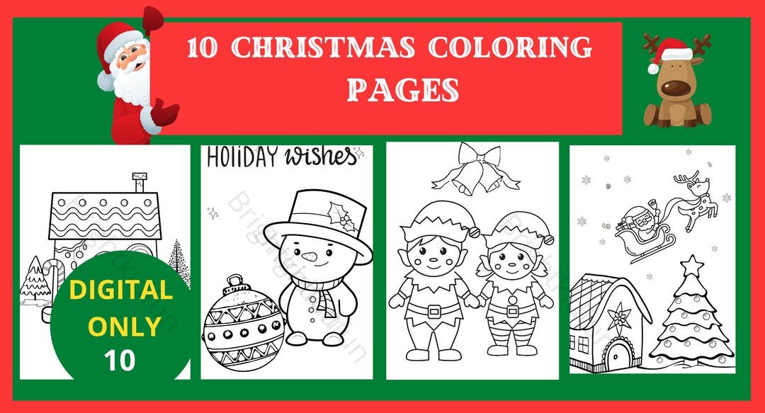 10 Fun Christmas Coloring Pages| Christmas Kids Coloring Book | Instant ...