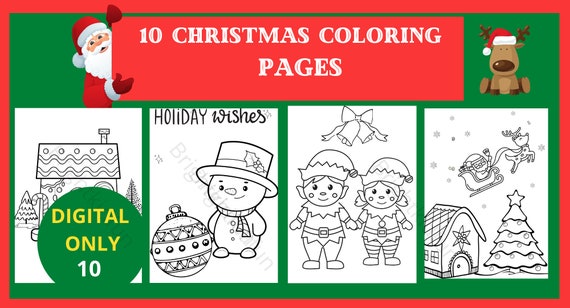 10 Fun Christmas Coloring Pages Christmas Kids Coloring Book | Etsy