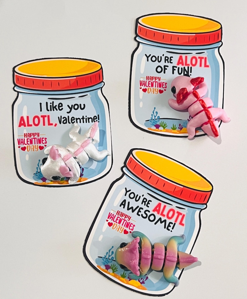 Axolotl 3D Printed Mini Figures With Valentine Cards – You’re ALOTL ...