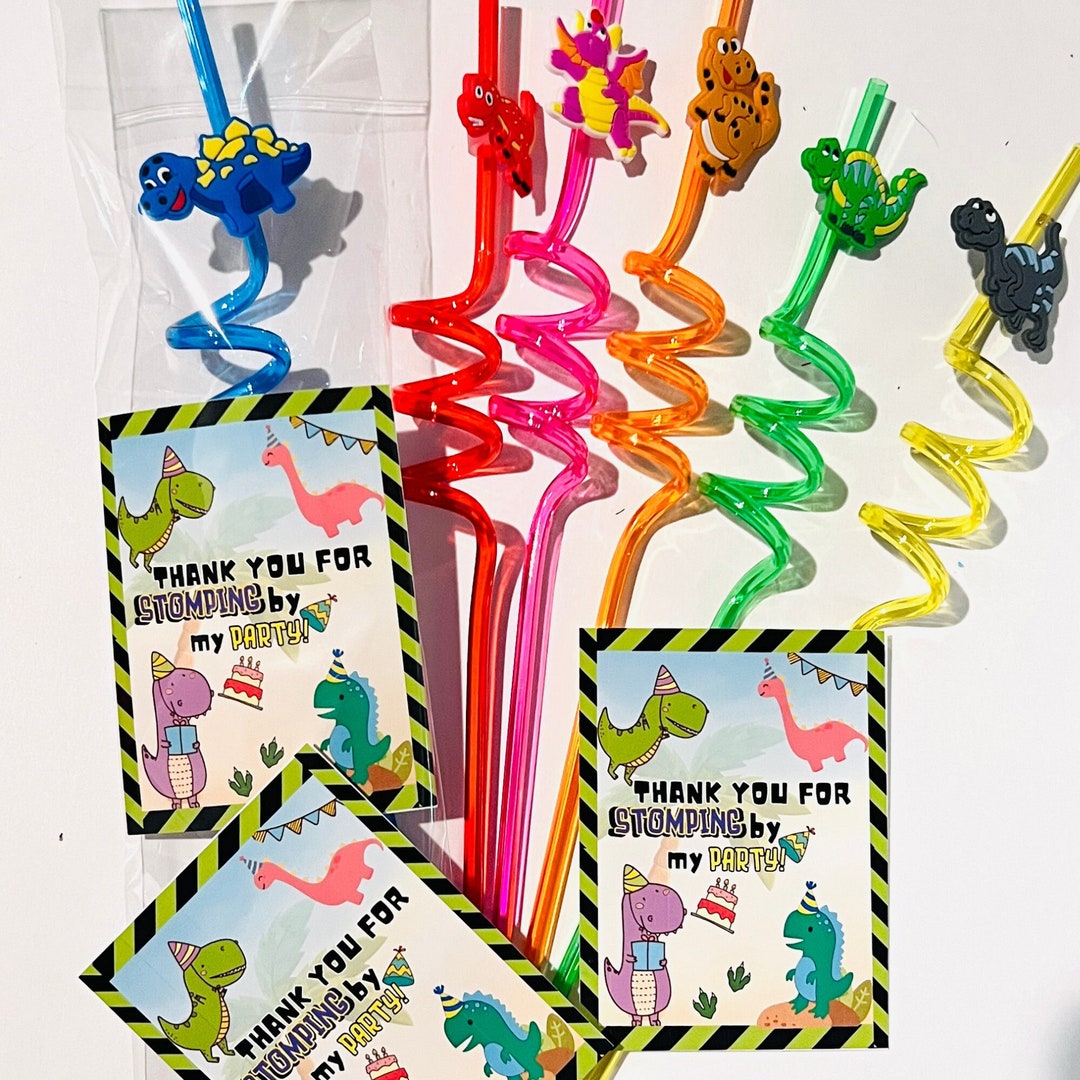 DINOSAUR BIRTHDAY Party Favors| Dino Straws and Dino Popit Keychain ...