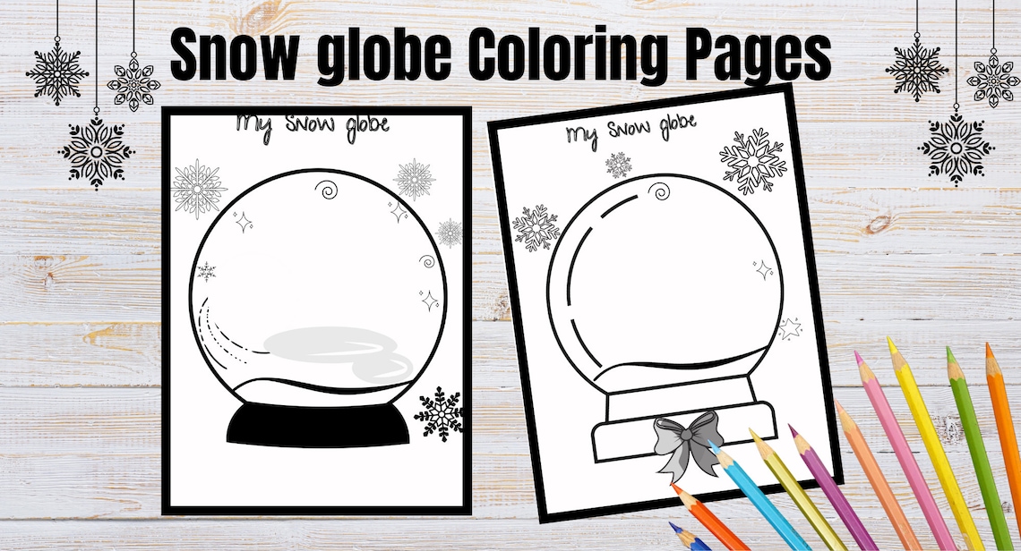 Snow Globe Coloring Page Winter Snow Scene PRINTABLE Writing Paperset ...