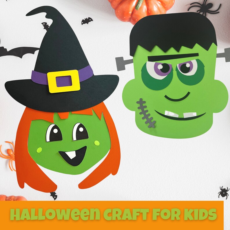 FRANKENSTEIN & WITCH Paper Craft Kit for Kids| Halloween Paper Craft ...