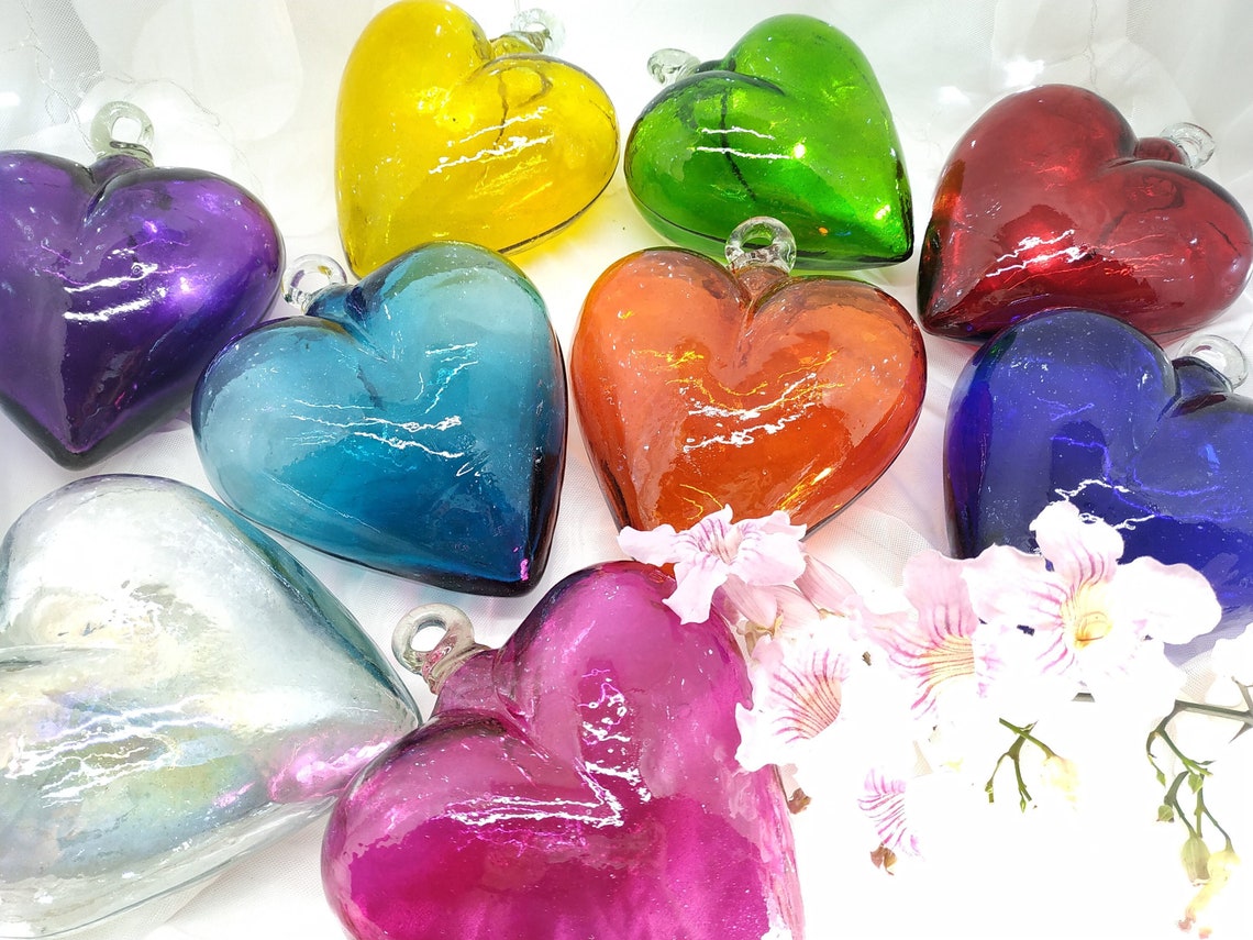 Big Blown Glass Hearts Set hearts of 7. Made in Mexico - Etsy