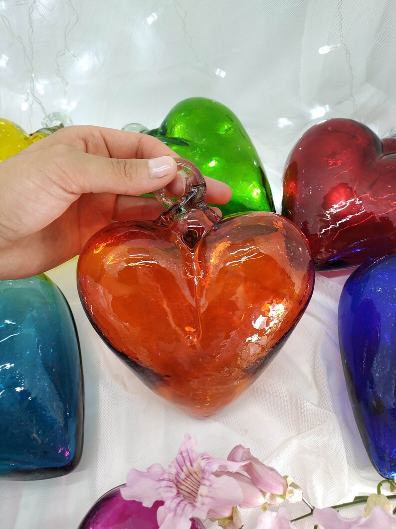 Big Blown Glass Hearts Set (hearts of 7"). Made in Mexico - Etsy
