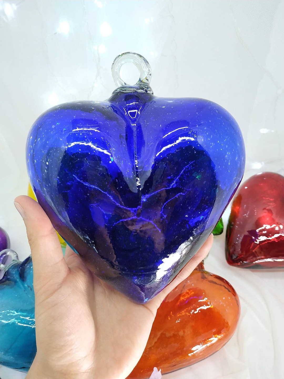 1 Big Blown Glass Heart (hearts of 7"). Made in MEXICO. HANDMADE! - Etsy