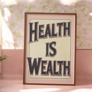 Health is Wealth, Retro Typography Poster, Dorm Room Decor, Cute Retro ...