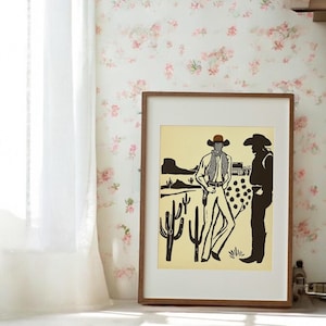 Retro Cowboy Art Print - Western Themed Abstract Poster - Unique Décor ...