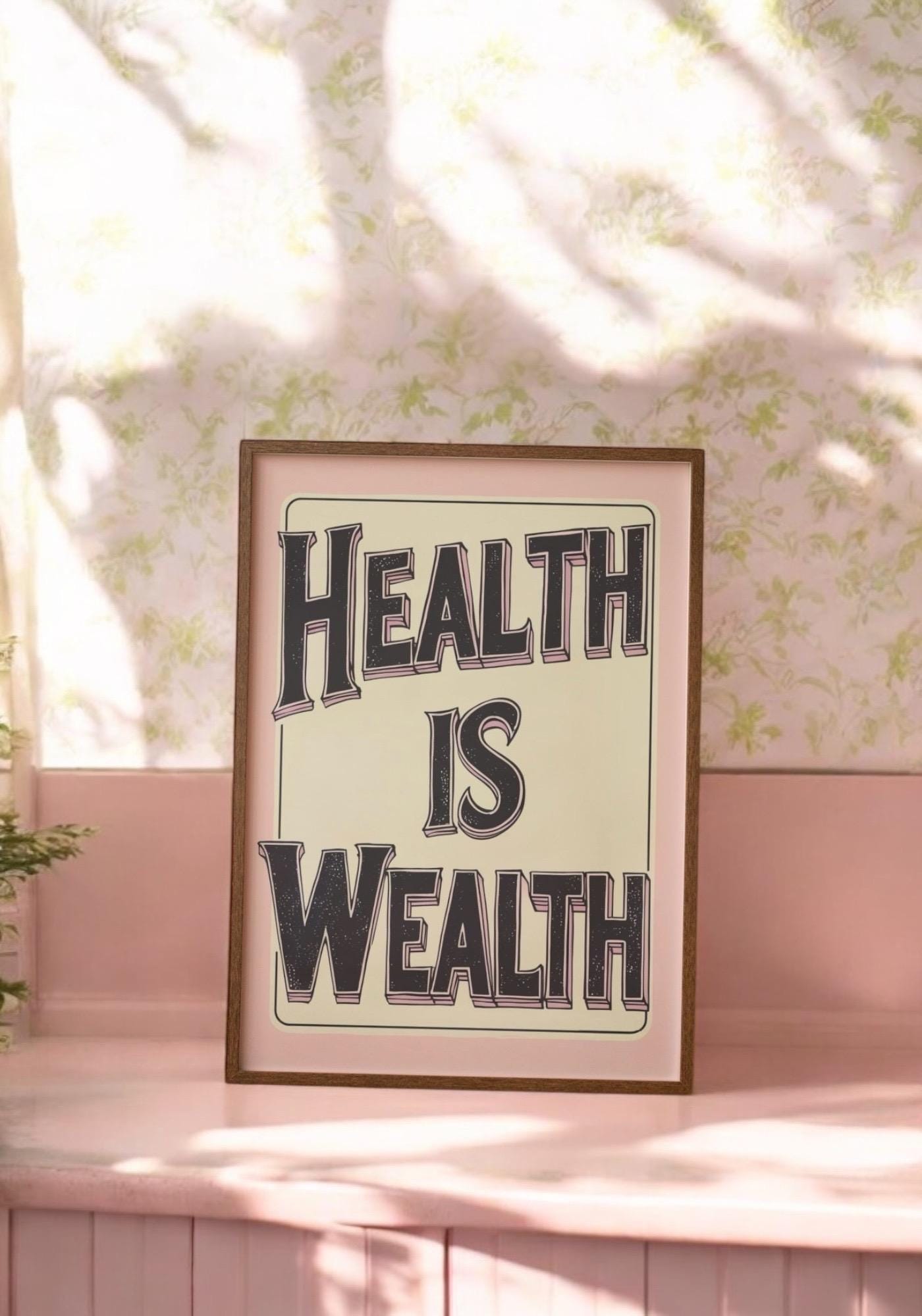 Health is Wealth, Retro Typography Poster, Dorm Room Decor, Cute Retro ...